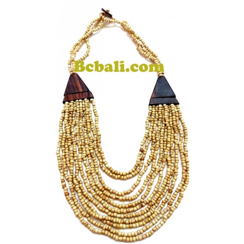 Ethnic Choker Necklace Wooden Bead Multiple Strand Ethnic Choker