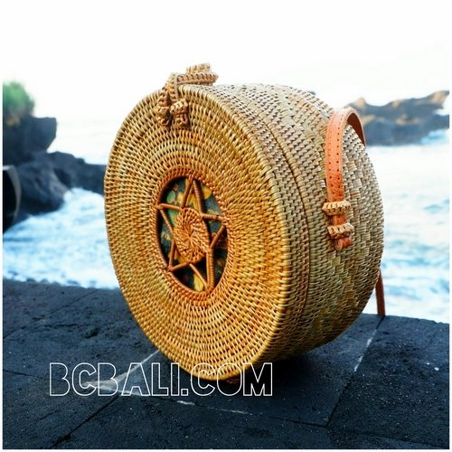 around circle straw rattan grass ata bags motif with lining fabric bali ...