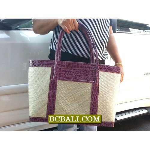 Balinese Handmade Pandanus Handbags Leather - balinese handmade ...
